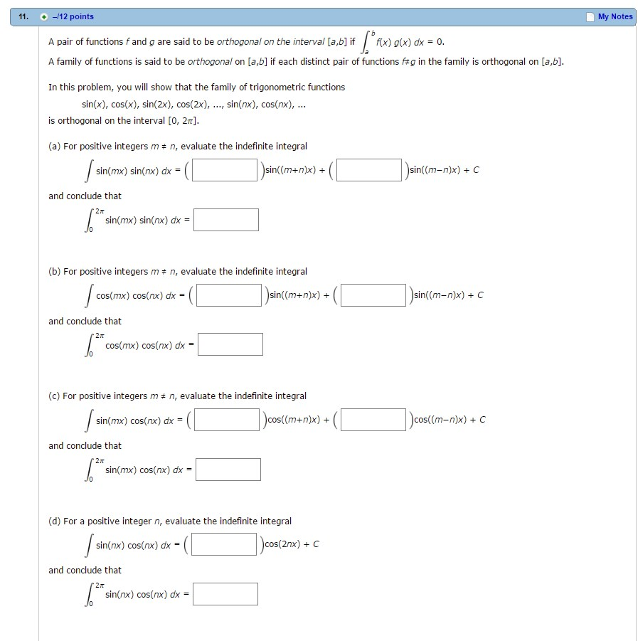 Solved A pair of functions f and g are said to be orthogonal | Chegg.com