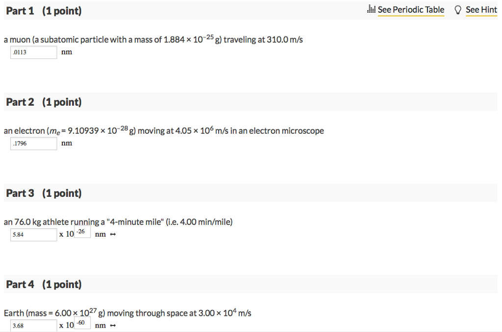 Solved Part 1 (1 point) See Periodic Table See Hint a muon | Chegg.com