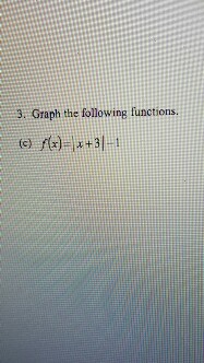 Solved Graph the following functions. f(x) = |x + 3| -1 | Chegg.com
