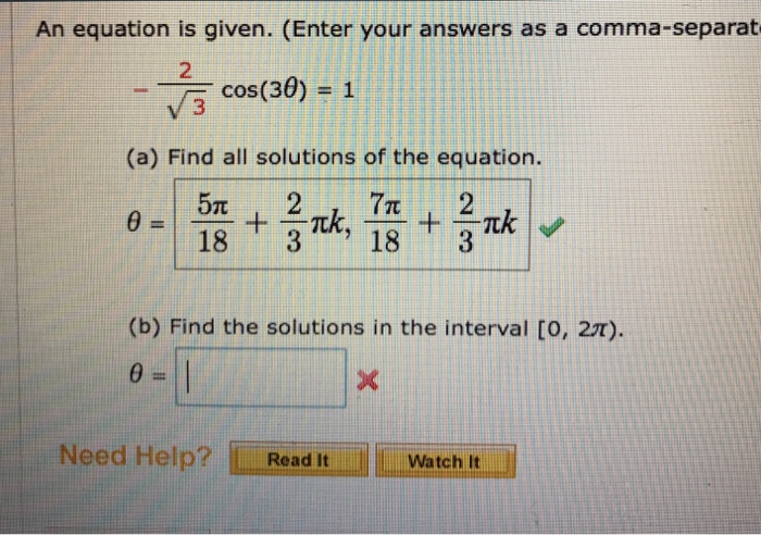 Solved An equation is given. (Enter your answers as a | Chegg.com