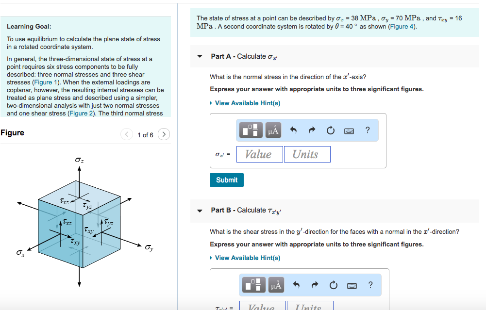 Solved The state of stress at a point can be described by | Chegg.com