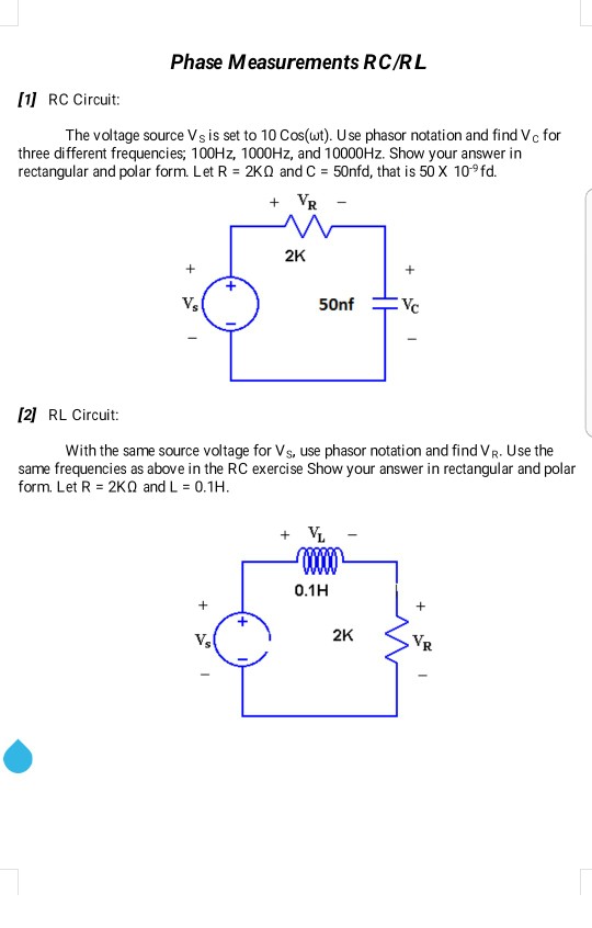 Solved Phase Measurements RC/RL (1] RC Circuit The voltage | Chegg.com