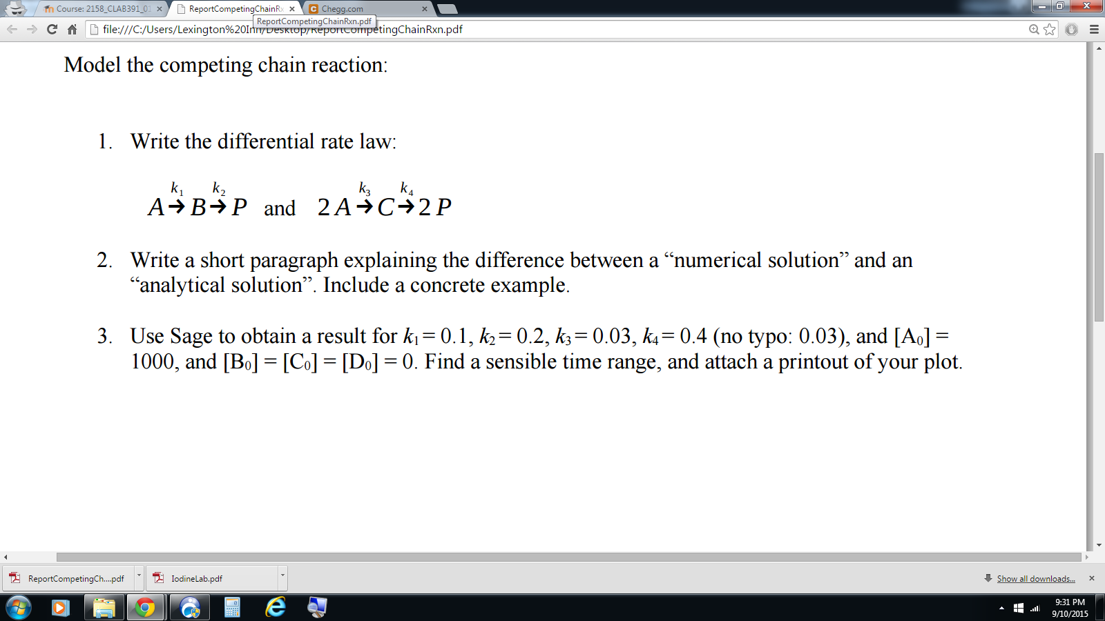 Solved Pchem lab. differential rate laws. | Chegg.com