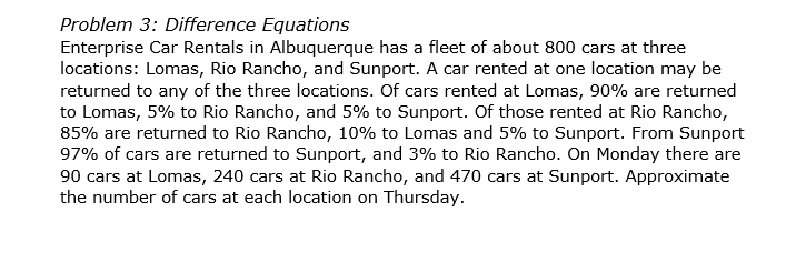 Solved Problem 3: Difference Equations Enterprise Car | Chegg.com