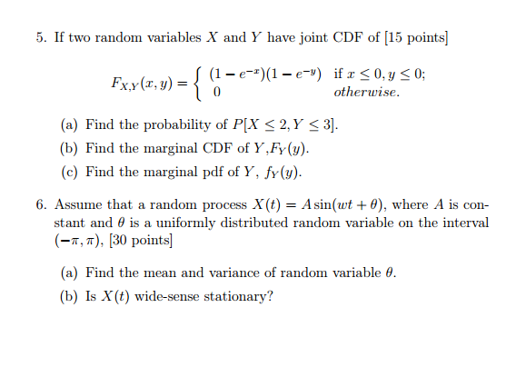 Solved If two random variables X and Y have joint CDF of | Chegg.com