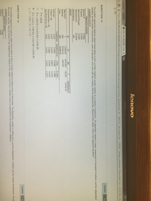 Solved The multiple regression analysis output shown below | Chegg.com