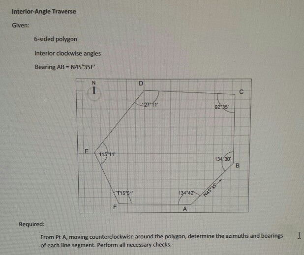 Solved Interior-Angle Traverse Given: 6-sided polygon | Chegg.com