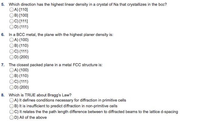 Solved 5 Which Direction Has The Highest Linear Density In