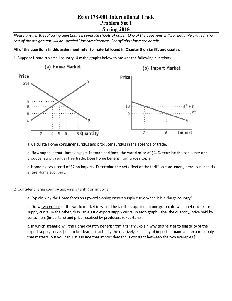 Solved Econ 178-001 International Trade Problem Set 1 Spring | Chegg.com