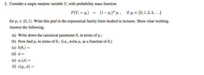 Solved Consider a single random variable Y_i with | Chegg.com