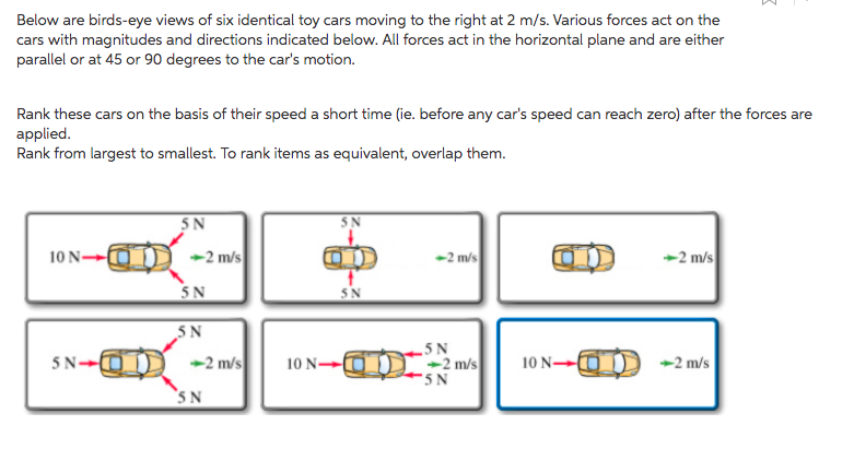 Solved Below are birds-eye views of six identical toy cars | Chegg.com