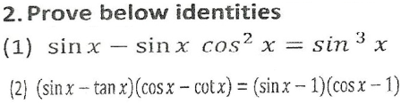 Solved Prove below identities sinx-sinx cos2x=sin3x | Chegg.com