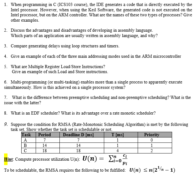 Solved 1. When programming in C (ICS103 course), the IDE | Chegg.com