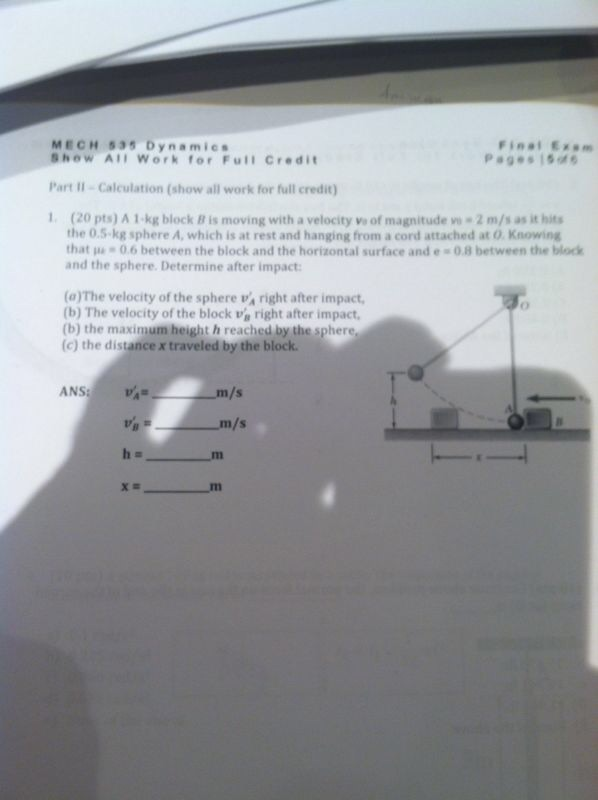 Solved A 1-kg block B is moving with a velocity V0 of | Chegg.com