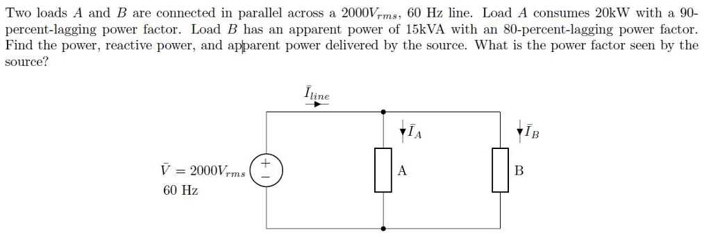 Solved Two loads A and B are connected in parallel across a | Chegg.com