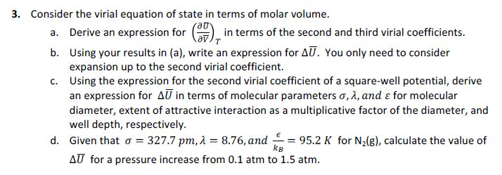 Consider the virial equation of state in terms of | Chegg.com