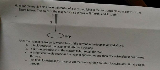 Solved 6. A bar magnet is held above the center of a wire | Chegg.com