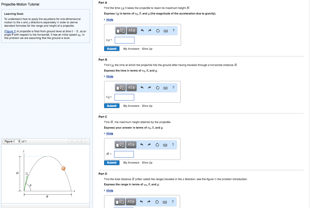 Solved Part A Projectile Motion Tutorial Find the time tH it | Chegg.com