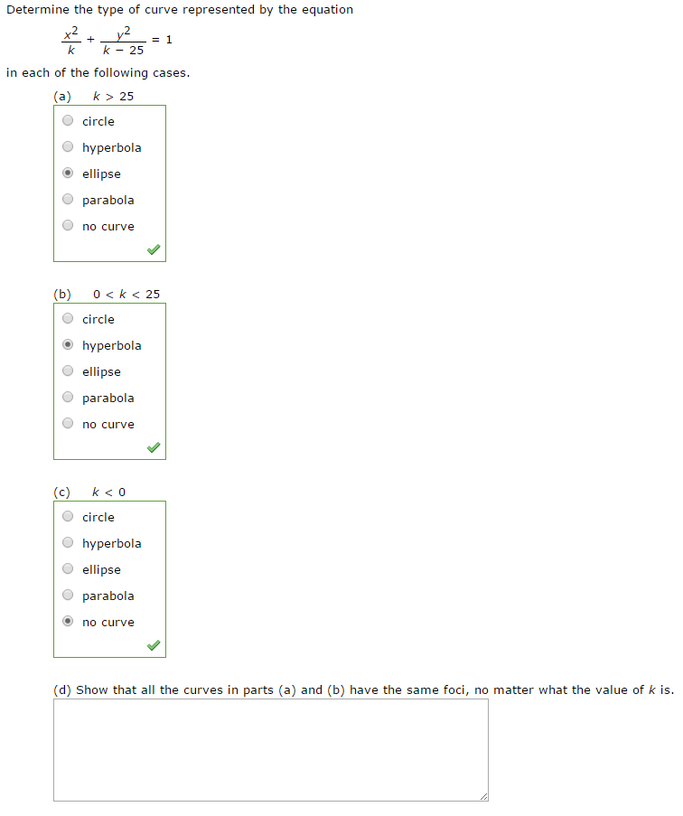 Solved Determine the type of curve represented by the | Chegg.com