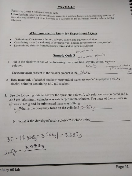 Solved POST-LAB Results: Create a summary results table | Chegg.com