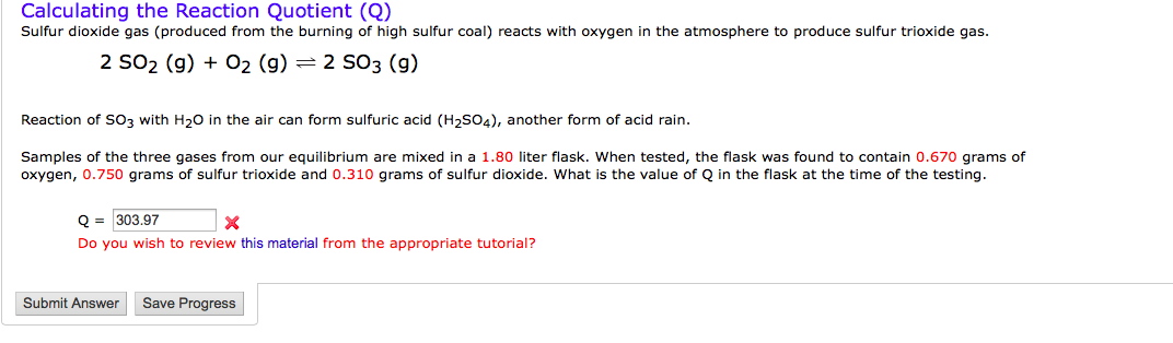 Solved Calculating the Reaction Quotient (Q) Sulfur dioxide | Chegg.com