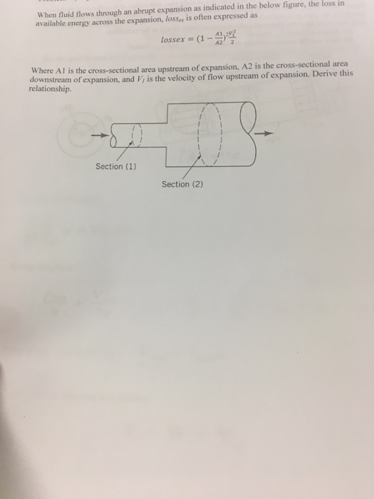 Solved When fluid flows through an abrupt expansion as | Chegg.com