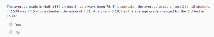 Solved The average grade in Math 1530 on test 3 has always | Chegg.com