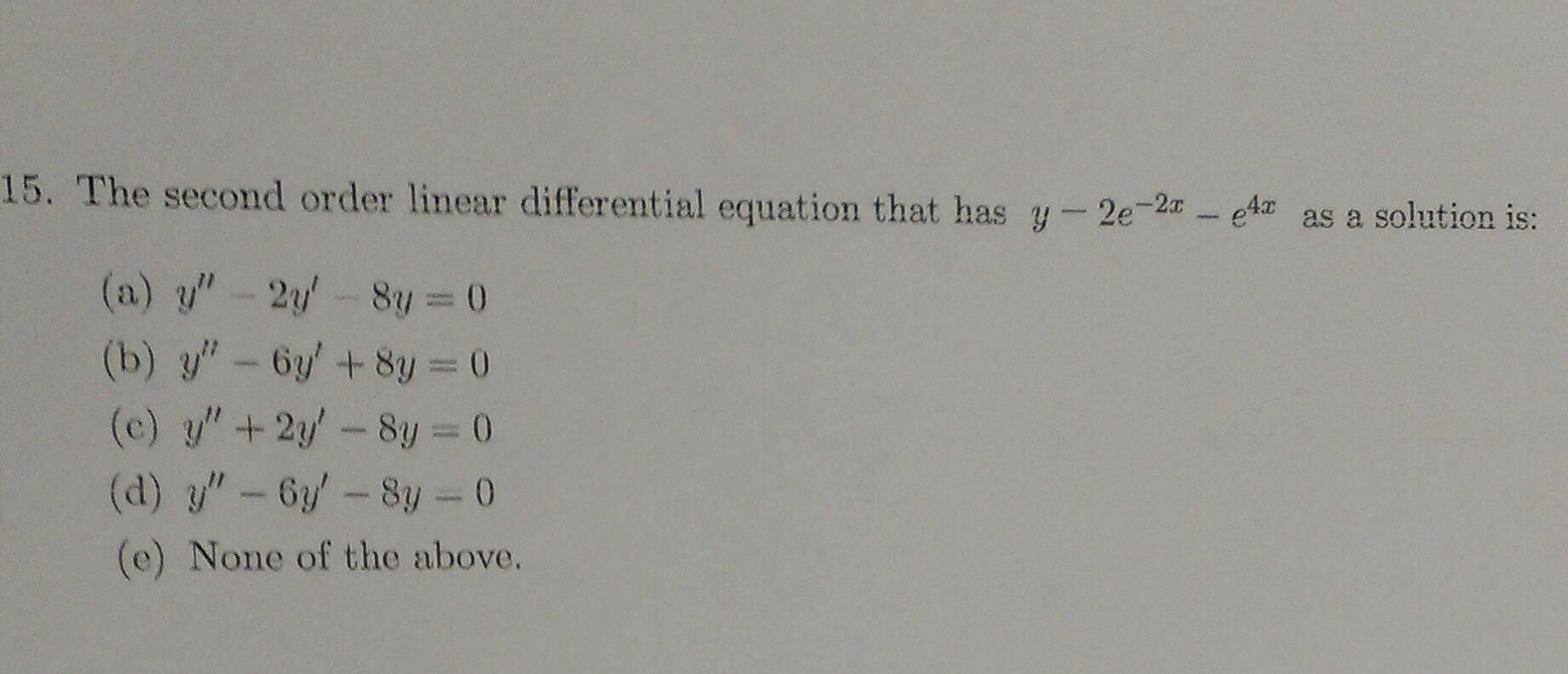Solved The second order linear differential equation that | Chegg.com