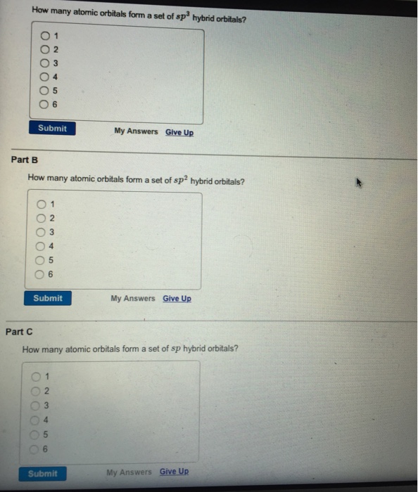 Solved How many atomic orbitals form a set of ap^3 hybrid | Chegg.com