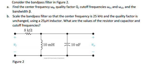 Solved Consider the bandpass filter in Figure 2. Find the | Chegg.com