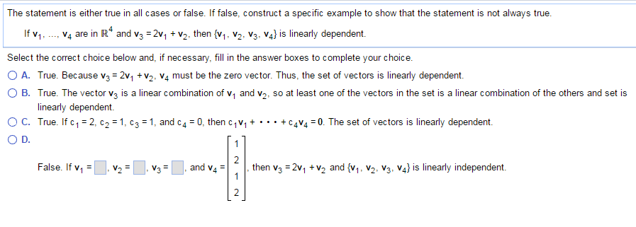 Solved The statement is either true in all cases or false. | Chegg.com