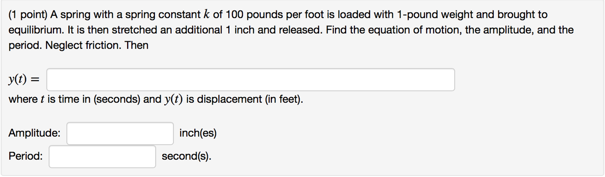 A spring with a spring constant k of 100 pounds per | Chegg.com