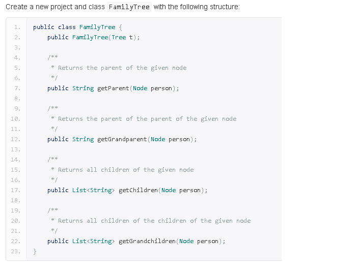 Solved Create a new project and class FamilyTree with the | Chegg.com