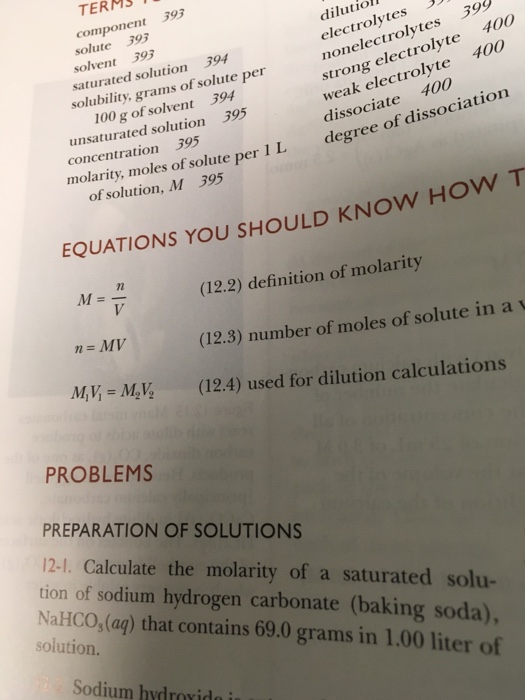 Solved M = n/V definition of molarity n = MV number of | Chegg.com