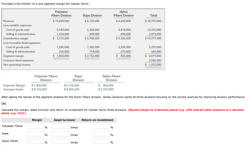 Solved Provided is the Exhibit 10-4 and segment margin for | Chegg.com