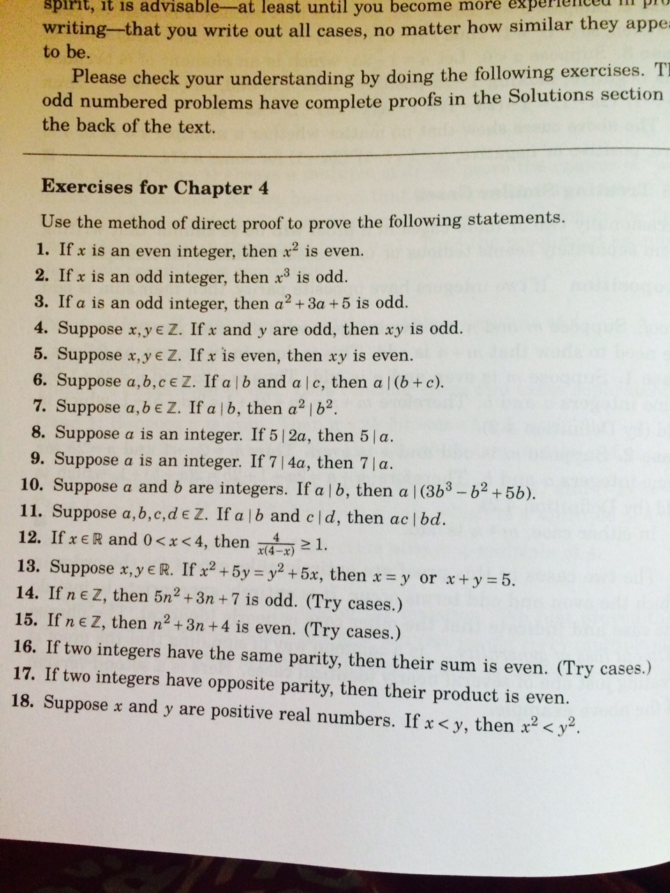 Solved Exercises for Chapter 4Use the method of direct proof | Chegg.com Solved Exercises for Chapter 4Use the method of direct proof | Chegg.com