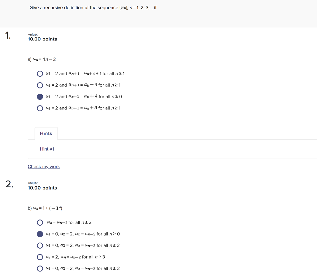 Solved Give a recursive definition of the sequence [n, n , | Chegg.com