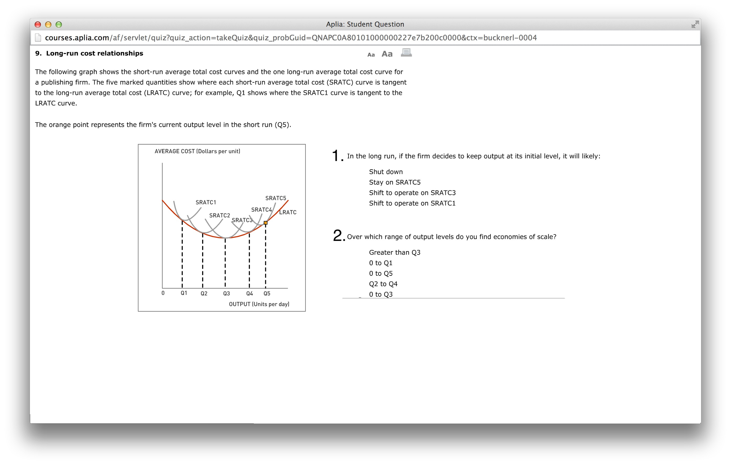 Solved The following graph shows the short-run average total | Chegg.com