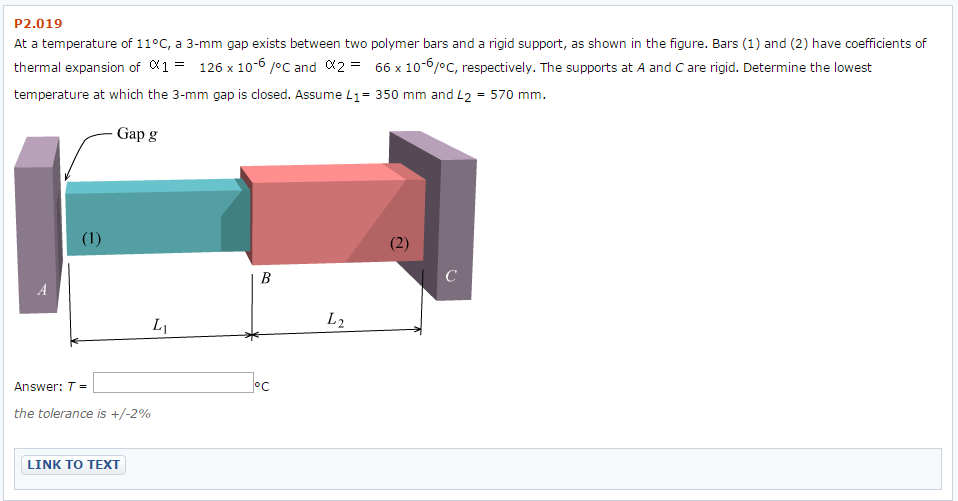Solved P2.019 At a temperature of 11°C, a 3-mm gap exists | Chegg.com