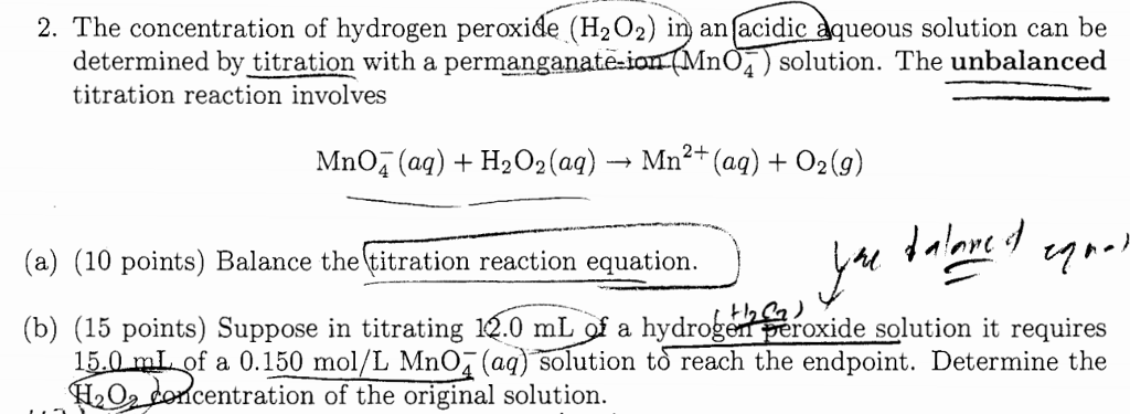 Solved The concentration of hydrogen peroxide (H_2O_2) in an | Chegg.com