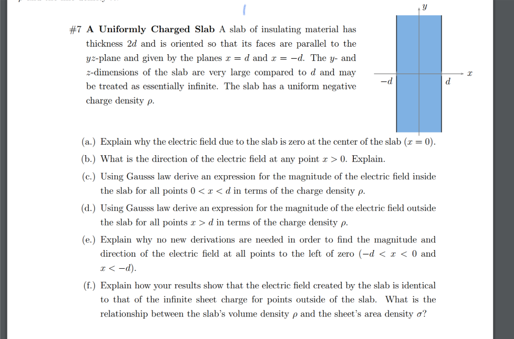 Solved A Uniformly Charged Slab A slab of insulating | Chegg.com