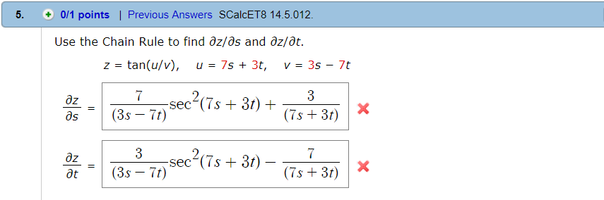 Solved 0/1 points | Previous Answers SCalcET8 14.5.012. 5. | Chegg.com