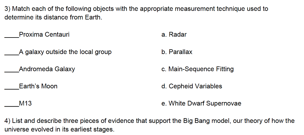 Solved 3) Match each of the following objects with the | Chegg.com