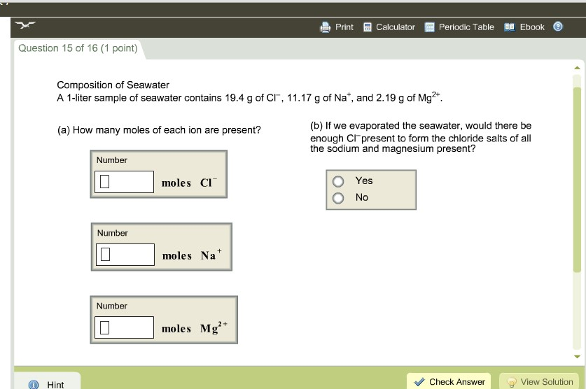 Solved Question 15 of 16 (1 point)Composition of Seawater A | Chegg.com