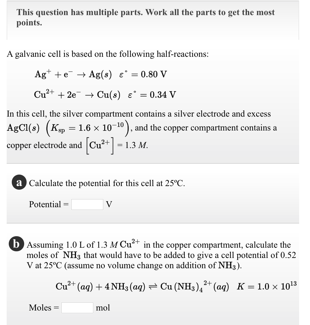 Solved A galvanic cell is based on the following | Chegg.com