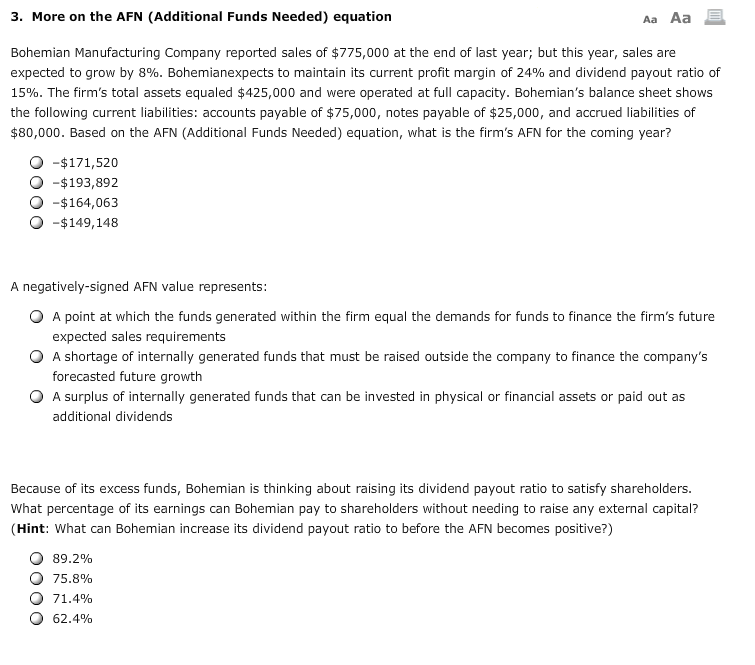 Solved 3. More on the AFN (Additional Funds Needed) equation | Chegg.com