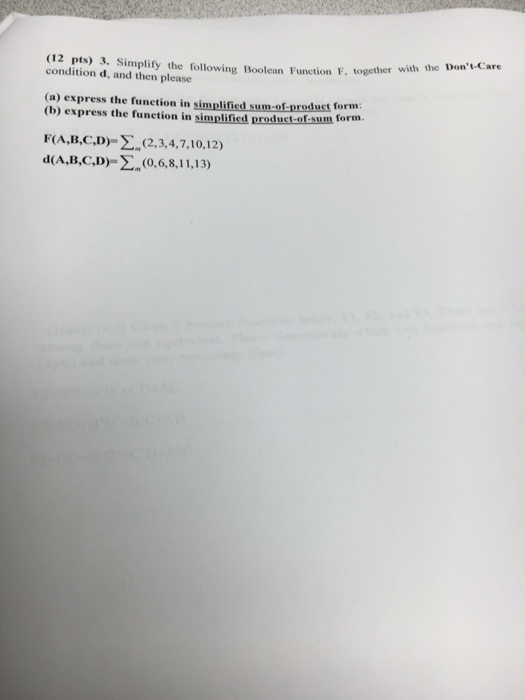 Solved Simplify the following Boolean Function F, together | Chegg.com