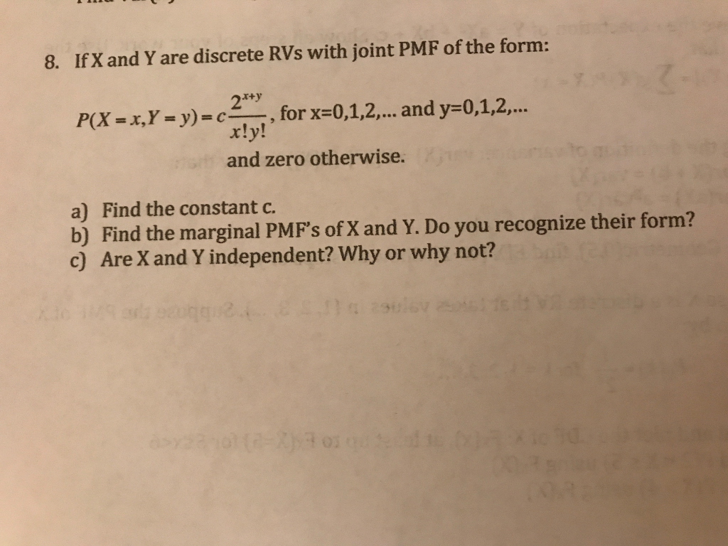 Solved 8. If X and Y are discrete RVs with joint PMF of the | Chegg.com