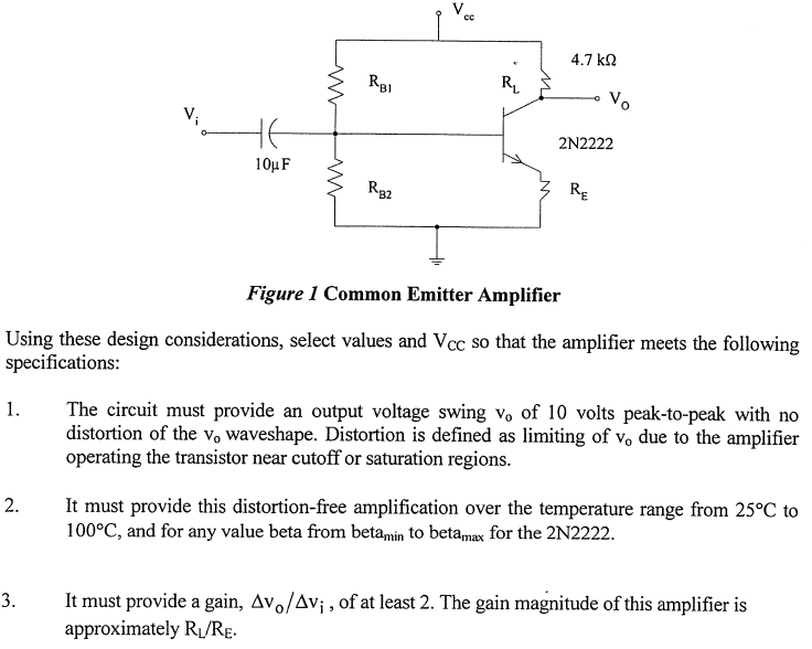 Solved 4.7 kΩ RBI RL V. 2N2222 B2 Figure 1 Common Emitter | Chegg.com