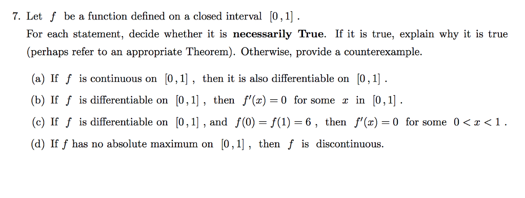 Solved 7. Let f be a function defined on a closed interval | Chegg.com